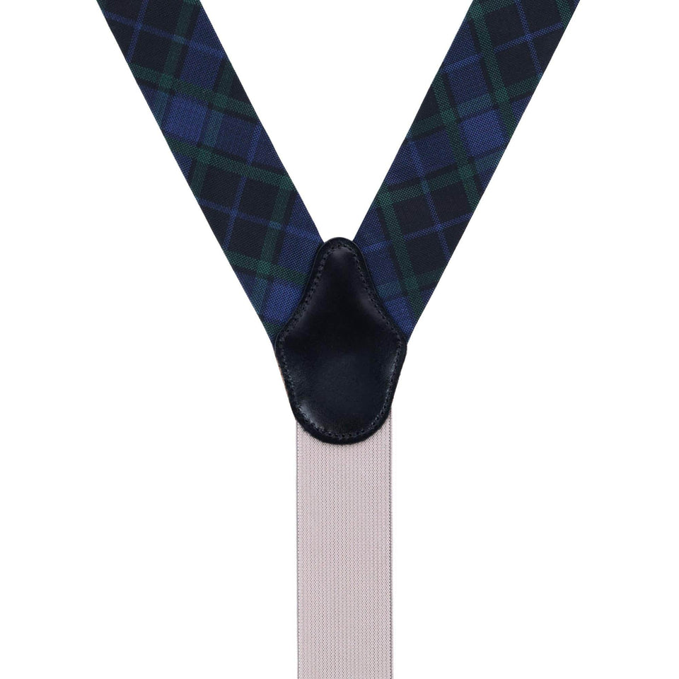Ives Green and Navy Blackwatch Plaid Silk Button End Braces by ...