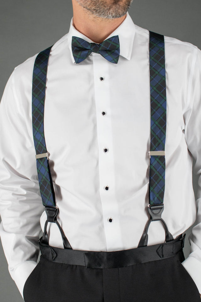 Ives Green and Navy Blackwatch Plaid Silk Button End Braces by ...