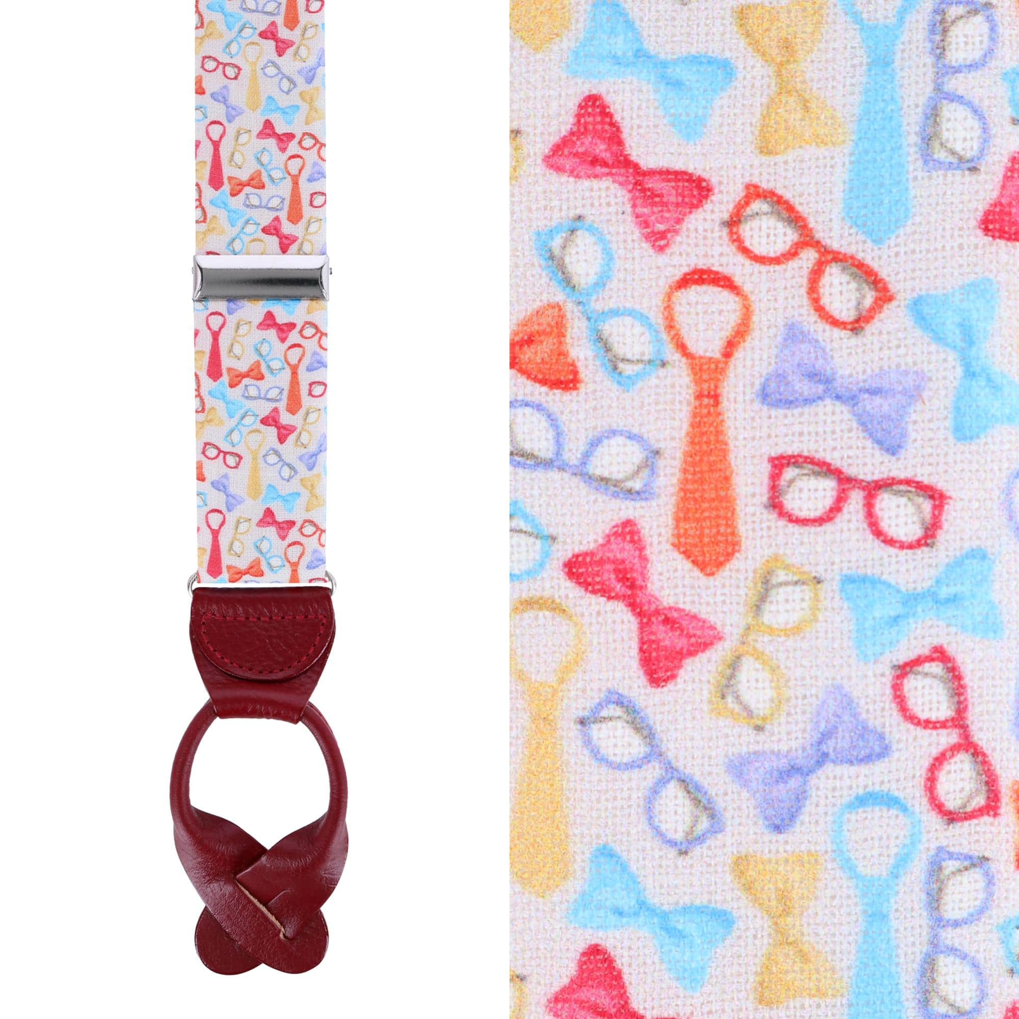 The Fashionisto Tie and Glasses Linen Button Braces by Trafalgar Men's ...